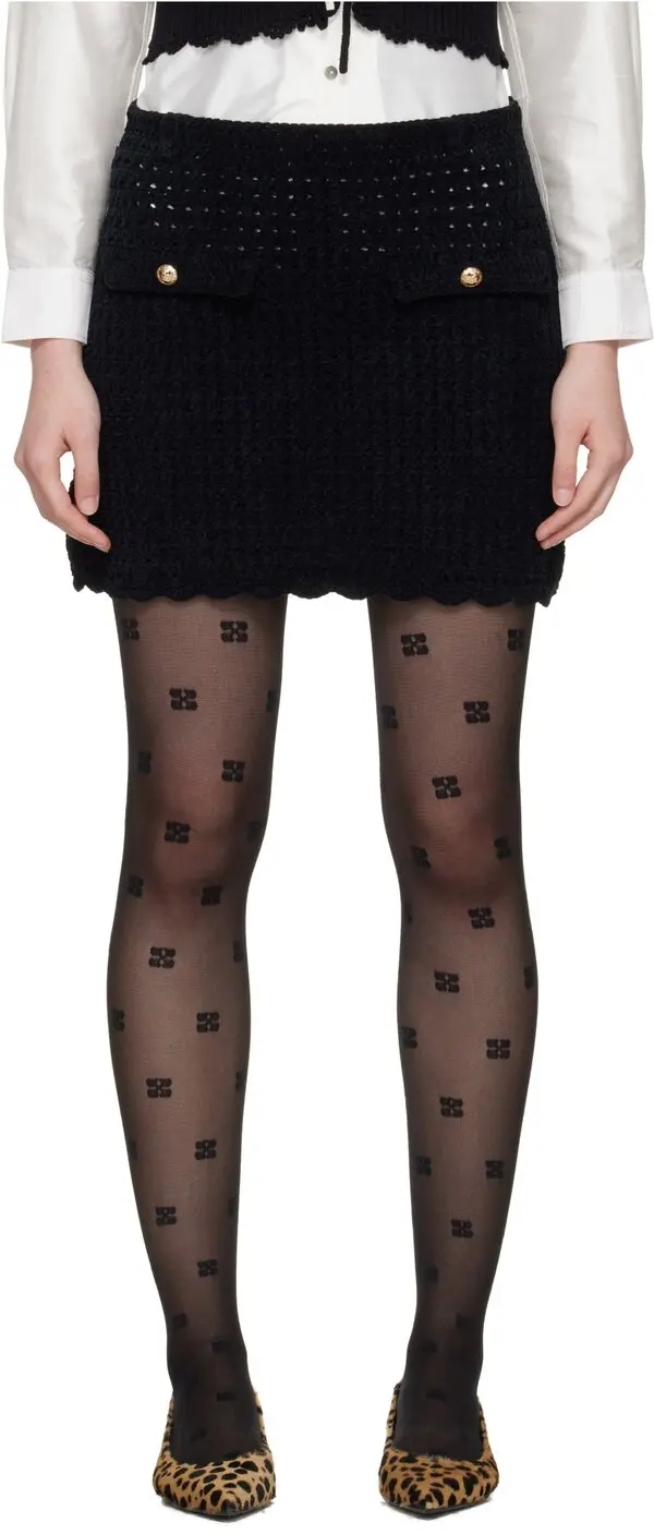 GANNI Crochet Mini Skirt With Gold Button Detail