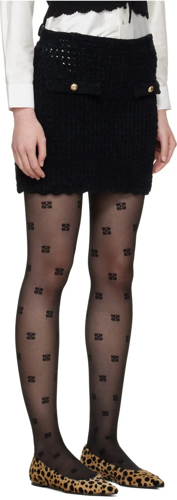GANNI Crochet Mini Skirt With Gold Button Detail