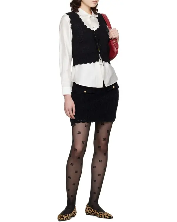 GANNI Crochet Mini Skirt With Gold Button Detail