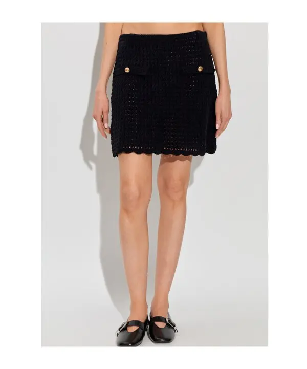 GANNI Crochet Mini Skirt With Gold Button Detail