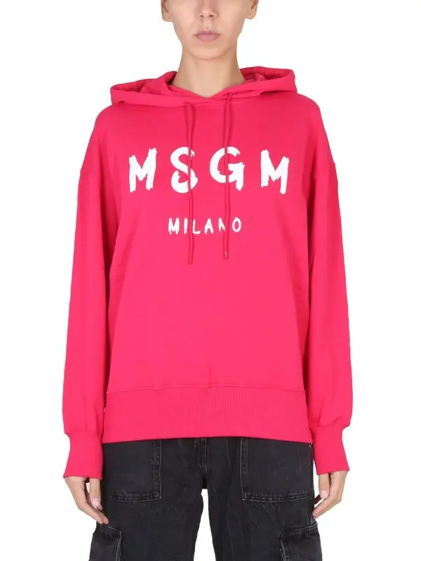 MSGM Logo Print Long Sleeve Hoodie