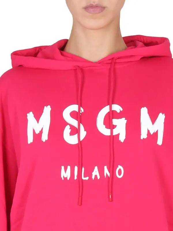 MSGM Logo Print Long Sleeve Hoodie