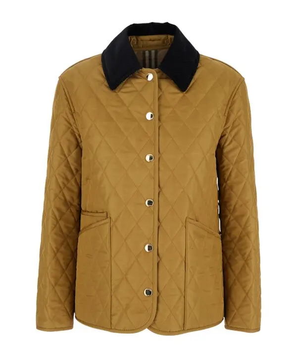 Burberry Logo Embroidered Quilted Jacket - Camel