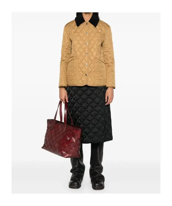 Burberry Quilted Jacket With Corduroy Collar - Camel