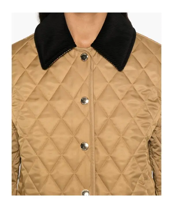 Burberry Quilted Jacket With Corduroy Collar - Camel