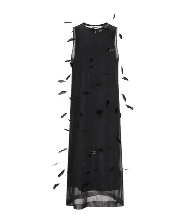 JIL SANDER Sleeveless Feather Trim Maxi Dress - Black