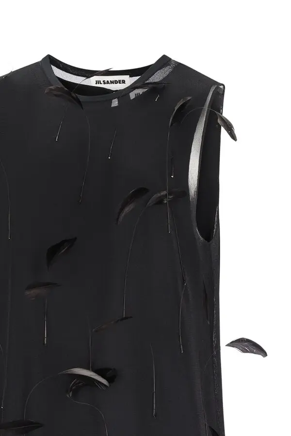 JIL SANDER Sleeveless Feather Trim Maxi Dress