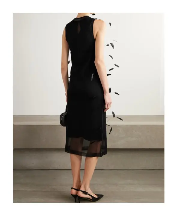 JIL SANDER Sleeveless Feather Trim Maxi Dress