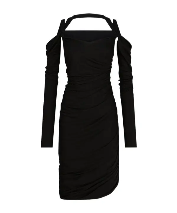 Attico Halterneck Long Sleeve Mini Dress - Black