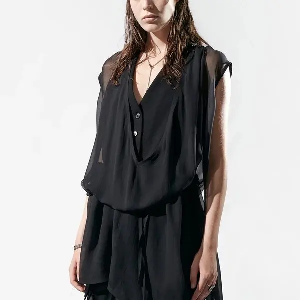 ANN DEMEULEMEESTER Sleeveless Sheer Paneled Drawstring Dress
