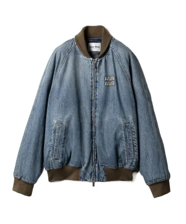 Miu Miu Zip-up Denim Jacket - Navy Blue