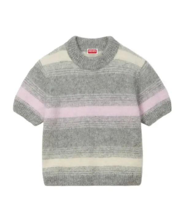 Kenzo Speed Stripe" Hairy Alpaca Wool Knit Top - Light Gray