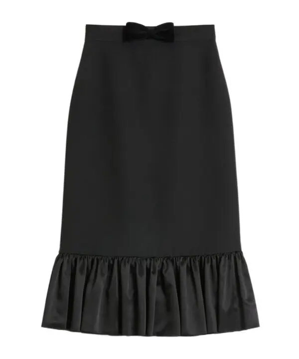Valentino Garavani Bow Detail Ruffled Hem Skirt - Black