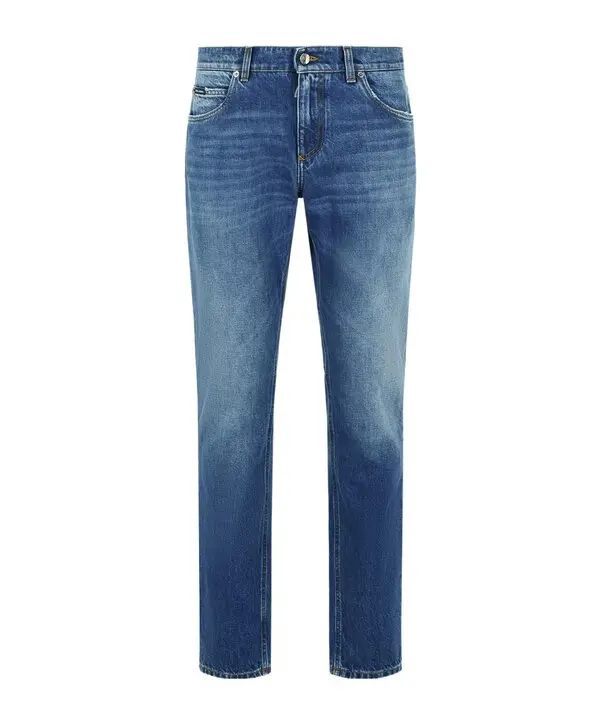 Dolce & Gabbana Logo Plaque Straight Leg Jeans - Blue