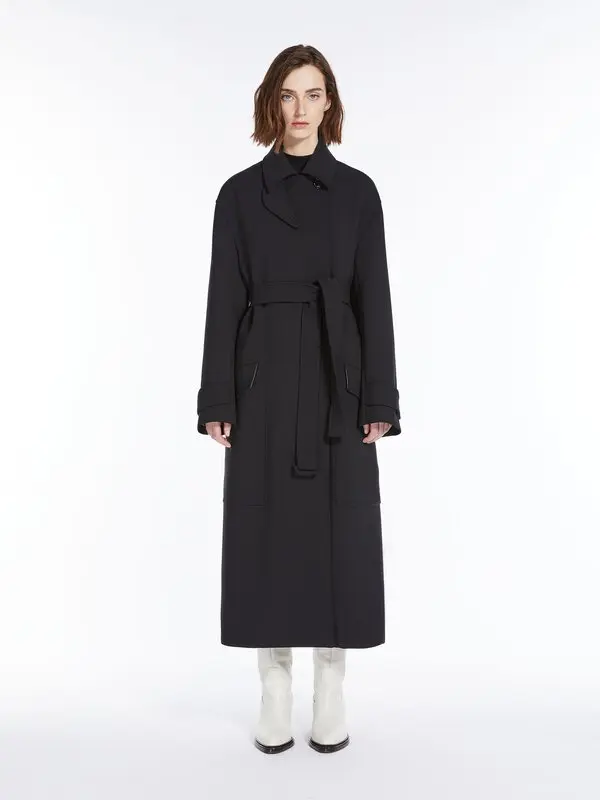 Max Mara Wool Coat With Belt And Contrasting Trim