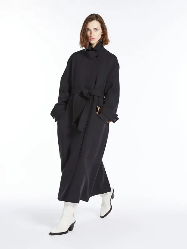 Max Mara Wool Coat With Belt And Contrasting Trim