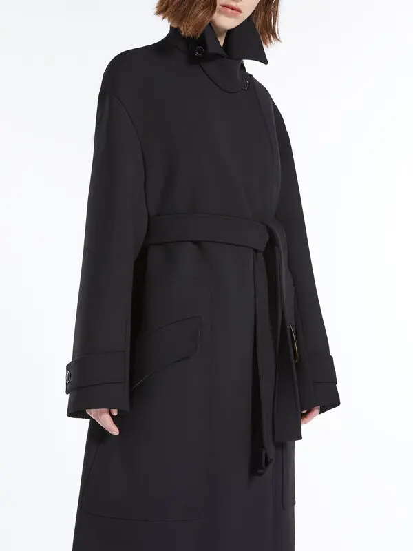 Max Mara Wool Coat With Belt And Contrasting Trim