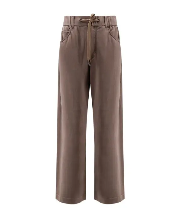 Brunello Cucinelli Wide Leg Trousers With Drawstring Waist - Brown