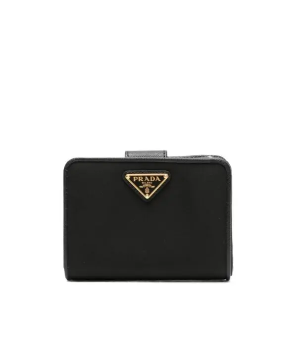 Prada Enamel Triangle-logo Bi-fold Wallet - Black