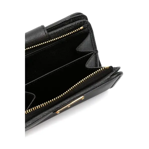 Prada Enamel Triangle-logo Bi-fold Wallet - Black
