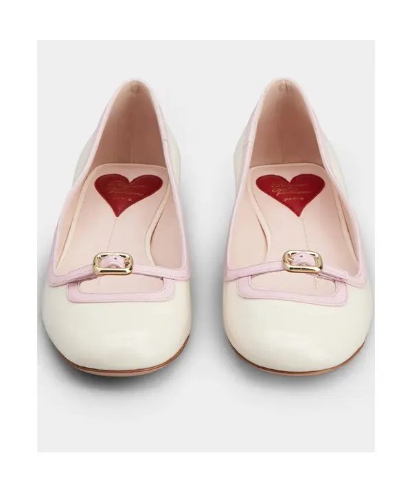 ROGER VIVIER Patent Leather Podium Ballerinas With Buckle Detail - White/pink