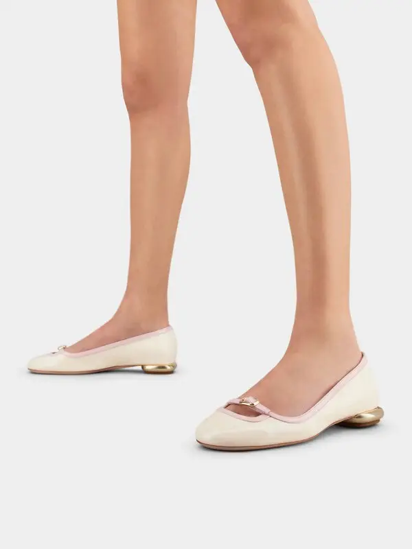 ROGER VIVIER Patent Leather Podium Ballerinas With Buckle Detail - White/pink