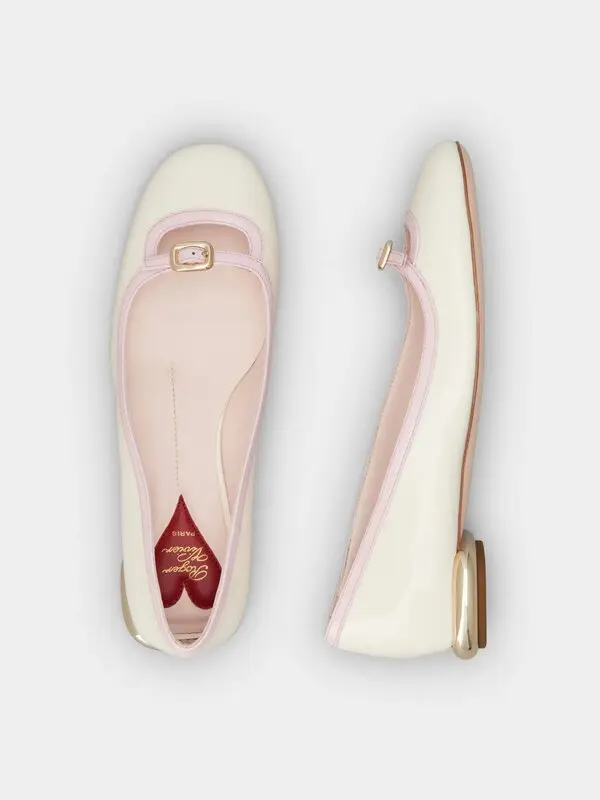 ROGER VIVIER Patent Leather Podium Ballerinas With Buckle Detail - White/pink