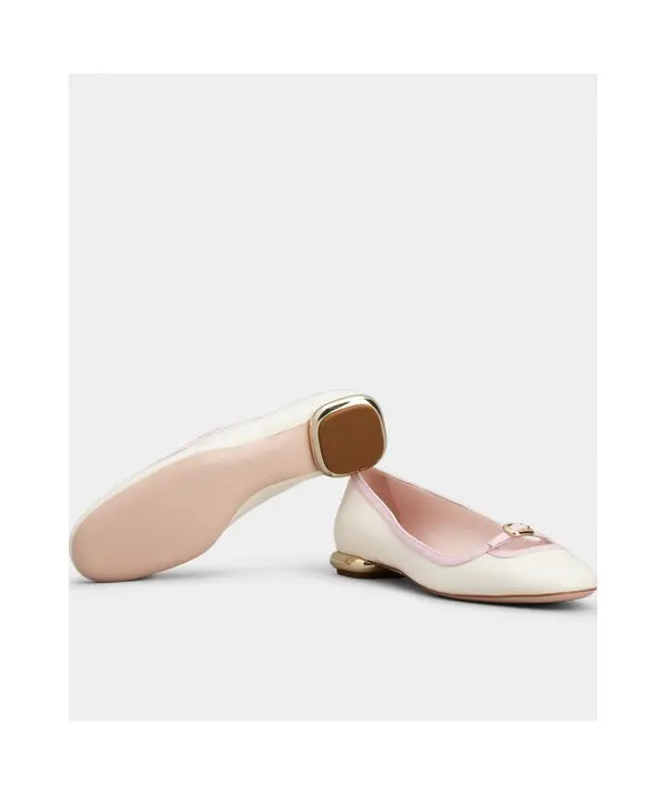 ROGER VIVIER Patent Leather Podium Ballerinas With Buckle Detail - White/pink