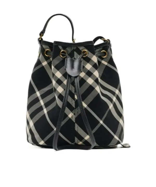 Burberry Checked Drawstring Mini Bucket Bag - Black/plain White