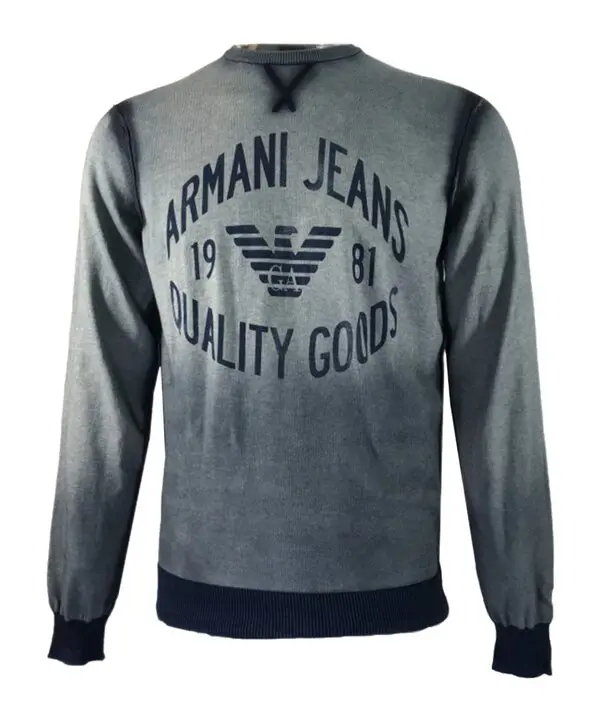 Emporio Armani Round Neck Long Sleeve Sweater - Gray