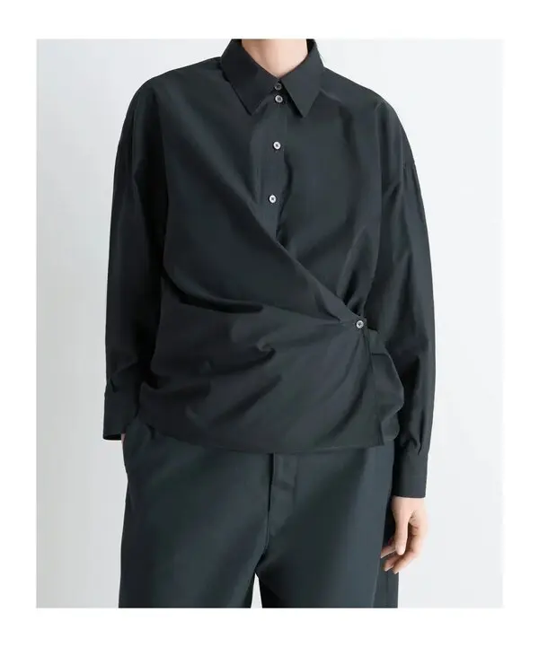 LEMAIRE Long Sleeve Asymmetrical Button-down Shirt - Squid Ink