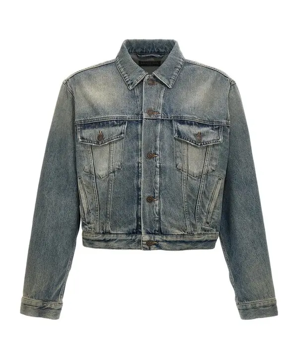 Balenciaga Logo Rhinestone Embellished Denim Jacket