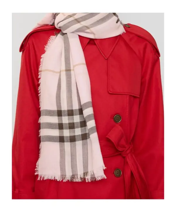 Burberry Wide Check Frayed-edge Scarf - Bow Pink
