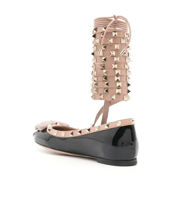Valentino Garavani Rockstud Lace-up Leather Ballerinas