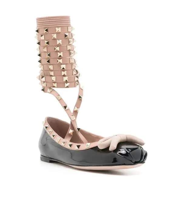 Valentino Garavani Rockstud Lace-up Leather Ballerinas