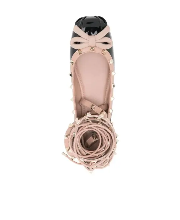 Valentino Garavani Rockstud Lace-up Leather Ballerinas