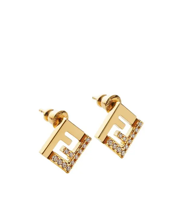 Fendi Gold Ff Motif Embellished Stud Earrings - Golden