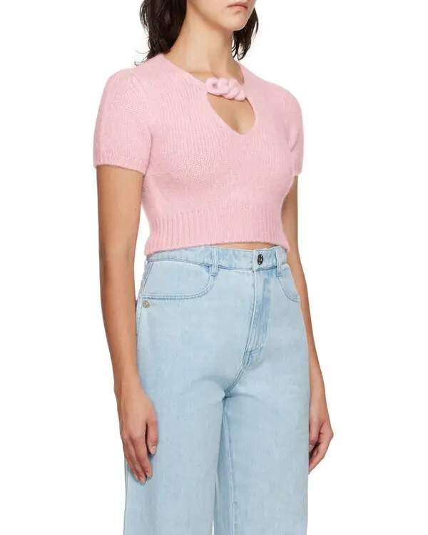 Alexander Wang Short Sleeve Cropped Knit Pullover With Crochet Detail