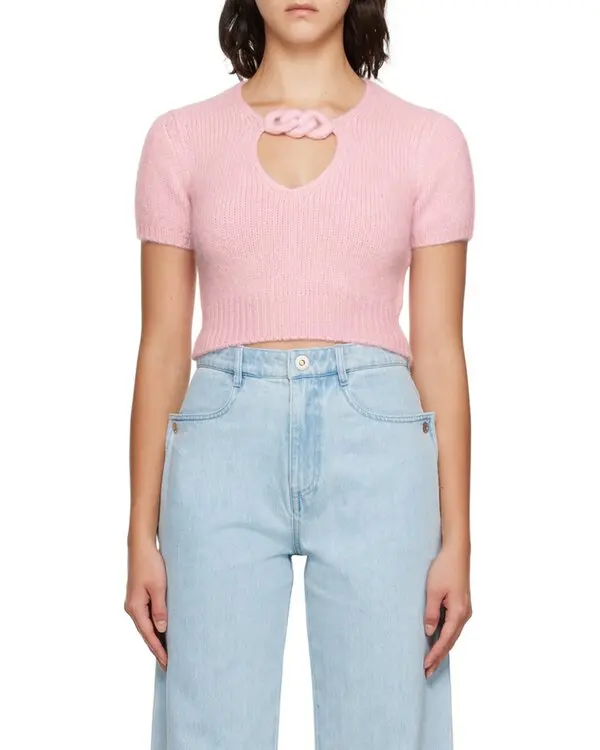 Alexander Wang Short Sleeve Cropped Knit Pullover With Crochet Detail