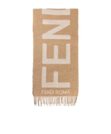 Fendi Logo Fringed Scarf - Beige