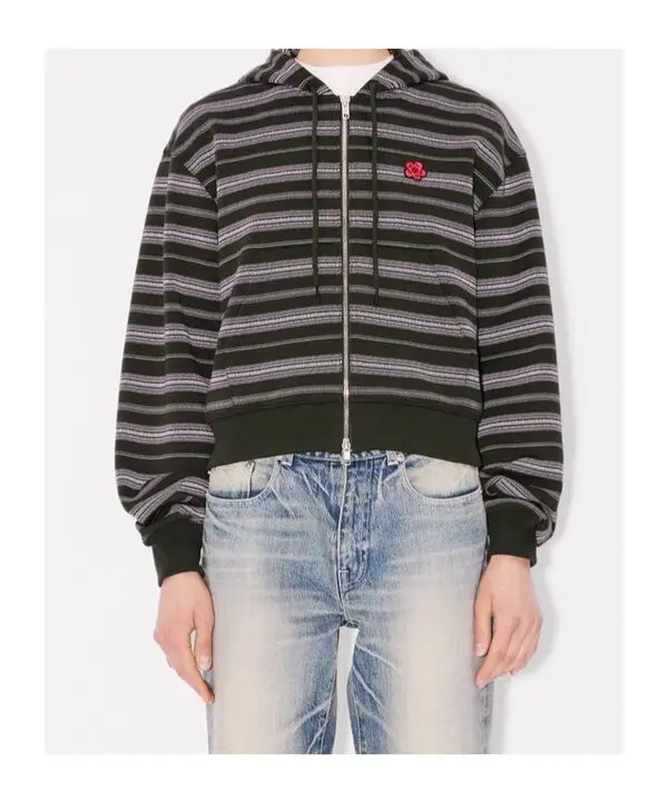 Kenzo Boke Flower Stripes Short Zip-up Hoodie In Cotton