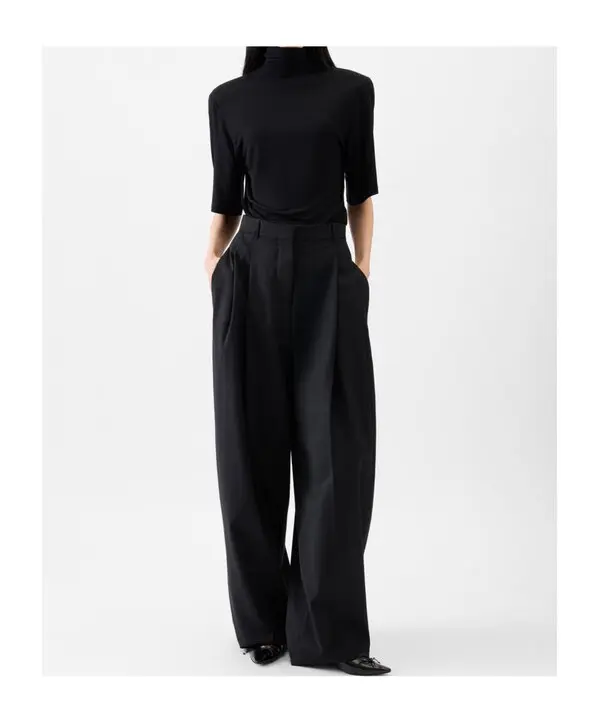 Jacquemus Pleated Front Wide Leg Trousers - Black