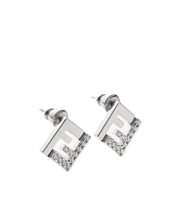 Fendi Embellished Ff Motif Stud Earrings - Silver
