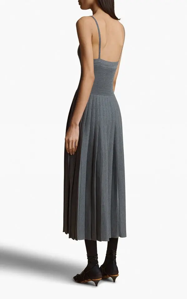Khaite Elio Spaghetti Strap Pleated Midi Dress