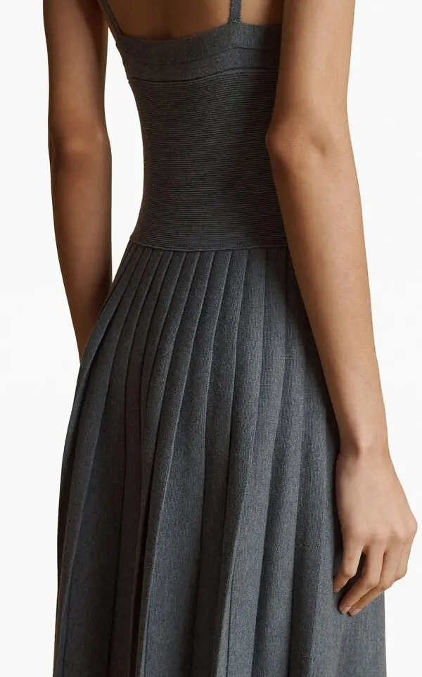 Khaite Elio Spaghetti Strap Pleated Midi Dress