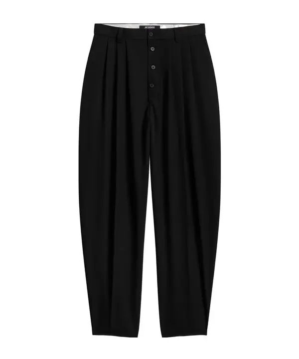 Jacquemus Fernando Pleated Wide Leg Trousers - Black