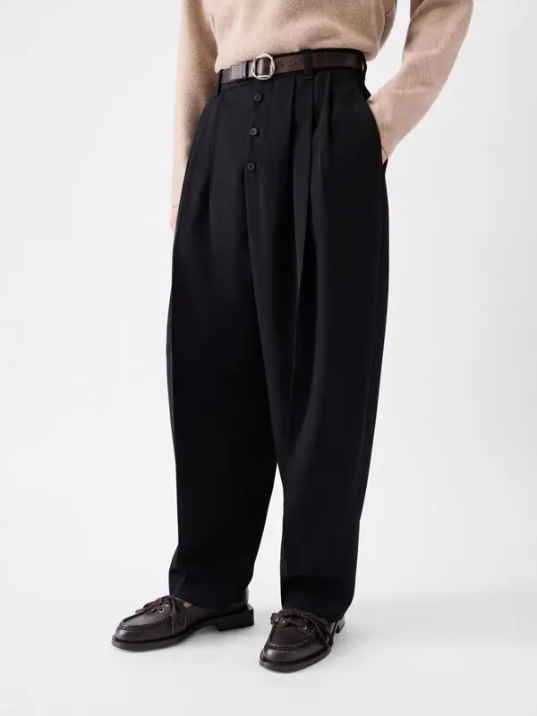 Jacquemus Fernando Pleated Wide Leg Trousers - Black