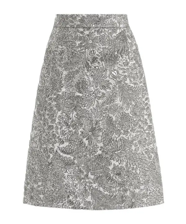 Dolce & Gabbana Floral Jacquard Midi Skirt - Silver
