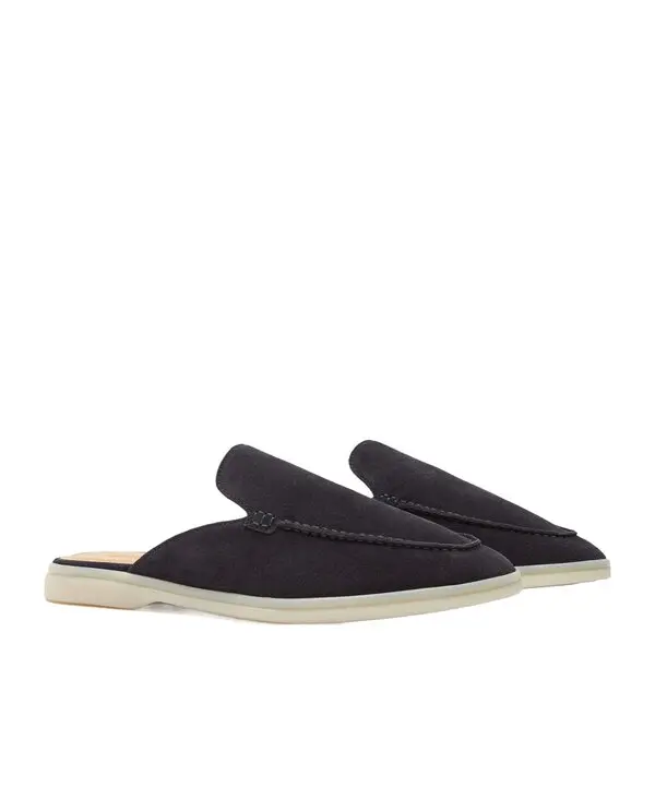 SCAROSSO Lucrezia Suede Slip-on Mules - Blue