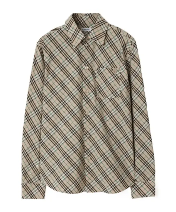 Burberry Checkered Long-sleeve Shirt With B-shield Embroidery - Husk